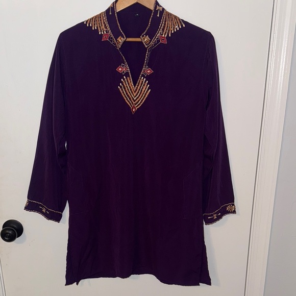 Handmade | Tops | Embroidered Purple Mens Tunic Top | Poshmark